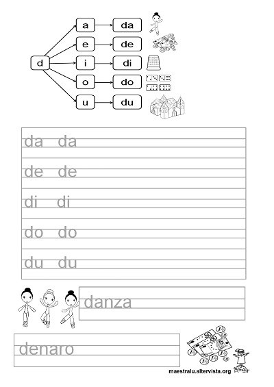 Lettera D schede didattiche classe prima