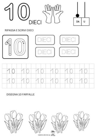 Numero dieci schede didattiche classe prima