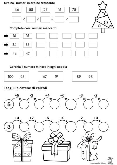 Schede matematica Natale classe seconda