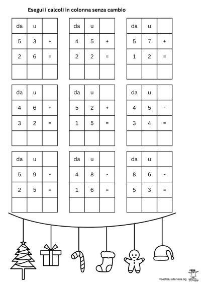 Schede matematica Natale classe seconda