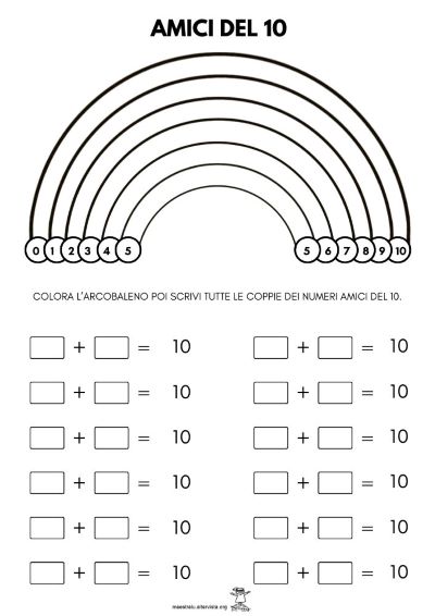 Numero dieci schede didattiche classe prima