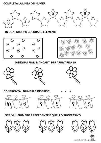Numero dieci schede didattiche classe prima