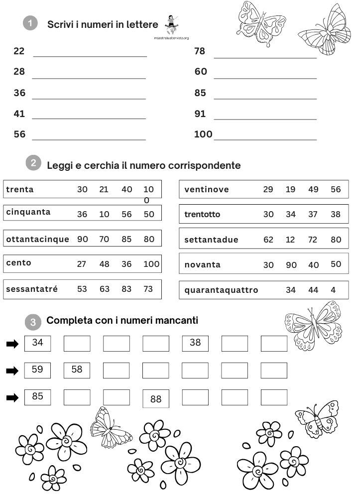 Esercizi sui numeri classe seconda scuola primaria