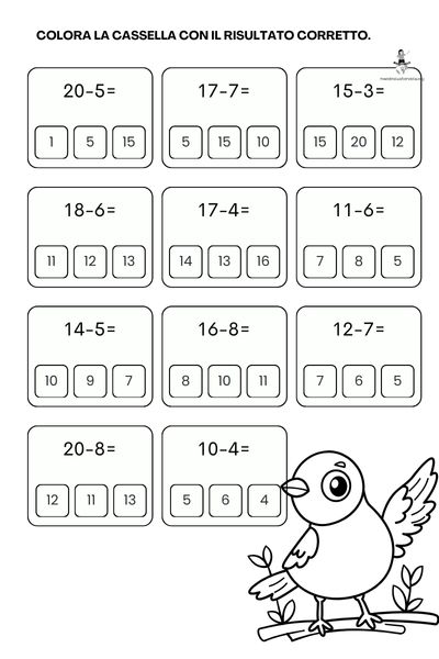 Sottrazioni classe prima schede didattiche