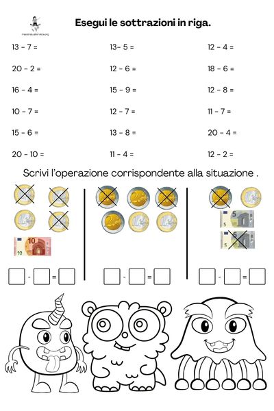 Sottrazioni classe prima schede didattiche
