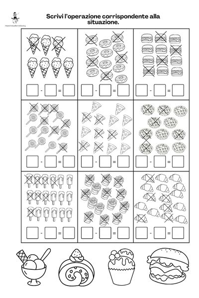Sottrazioni classe prima schede didattiche