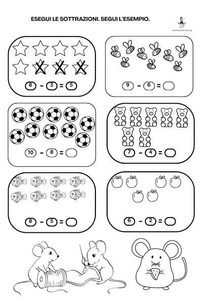 Sottrazioni classe prima schede didattiche
