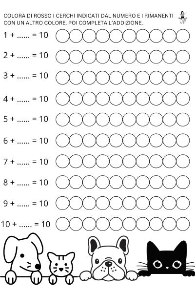 Numero dieci schede didattiche classe prima