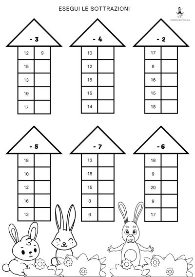 Sottrazioni classe prima schede didattiche