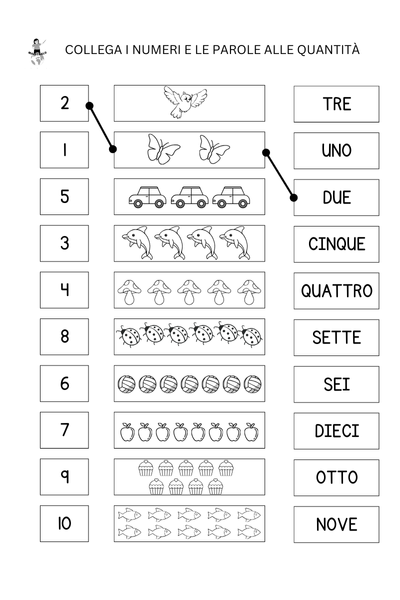 Numero dieci schede didattiche classe prima