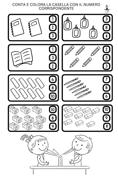 Numero dieci schede didattiche classe prima