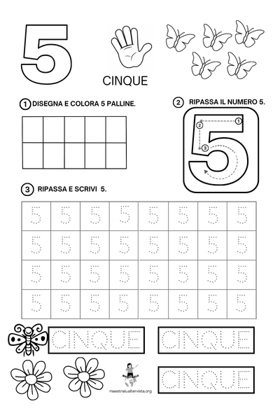 Numero cinque schede didattiche classe prima