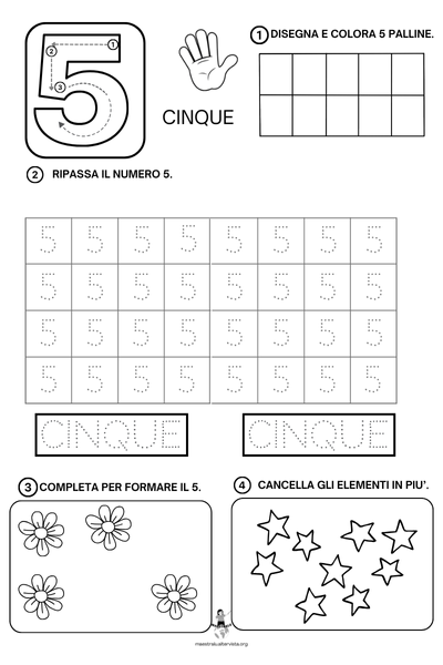 Numero cinque schede didattiche classe prima