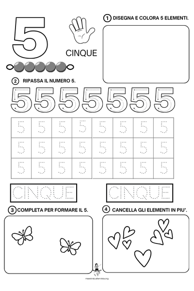 Numero cinque schede didattiche classe prima