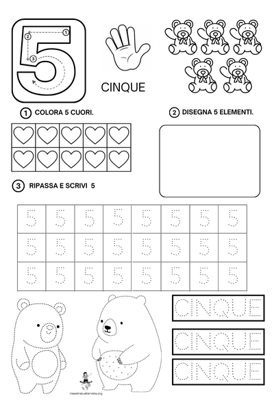 Numero cinque schede didattiche classe prima