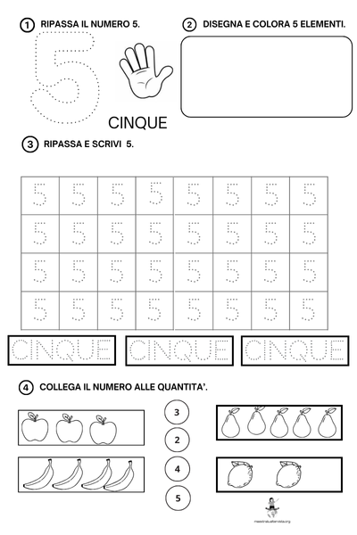 Numero cinque schede didattiche classe prima